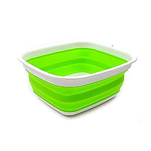 SAMMART Set of 2-7.7L (2 Gallon) Collapsible Tub - Foldable Dish Tub - Portable Washing Basin - Space Saving Plastic Washtub (2, Green)