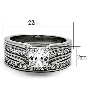 Marimor Jewelry Princess Cut Zirconia Stainless Steel 316 Wedding Ring Band Set Womne's Size 9