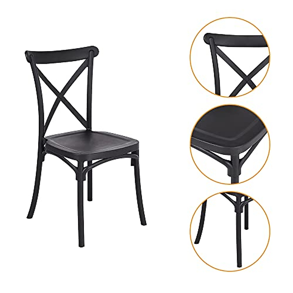 CangLong Leisure Chairs Modern Design Dining Chairs Armless Chair, Cross Back Chair Breathable backrest Living Room Lounge Chair Student Dormitory Learning Chair PP Material, Set of 2, Black