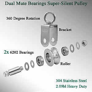 Pulley Wheel Heavy Duty Single Wheel Swivel Pulley Block Duplex Bearing 304 Stainless Steel 360 Degree Rotation Smooth Loading 800 Kg for Material Handling and Moving Lifting