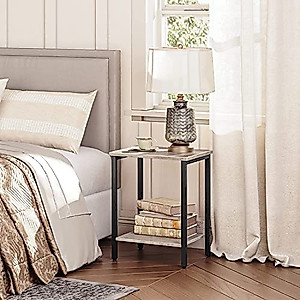 ALLOSWELL End Table, Side Table with Storage Shelf, Slim Nightstand, Steel Frame, for Living Room, Study, Bedroom, Industrial Design, Greige ETHG5001