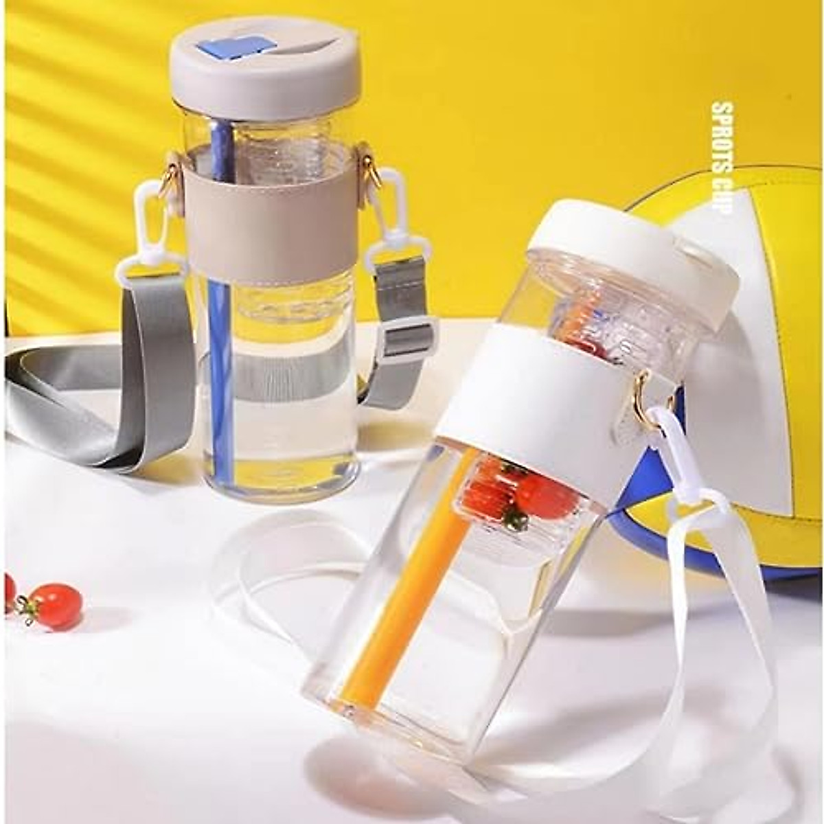 LFRNZS 28oz Water Bottles with Foldable Straw, Wide Mouth Water Tumbler, Iced Coffee Cups,Fruit Infuser Water Bottle,Reusable Boba Cup,Plastic Sports Water Bottle, Shatter-Proof (Grey)