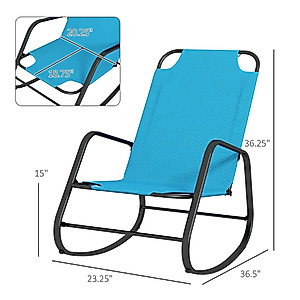 Outsunny Garden Rocking Chair, Outdoor Indoor Sling Fabric Rocker for Patio, Balcony, Porch, Light Blue
