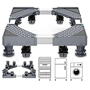 HQO LOVL Fridge Stand Mobile Base with 8 Locking Wheels and 4 Strong Feet, 19.7”-27.5” Adjustable Furniture Dolly for Washer Dryer Washing Machine Stand Pedestal, Refrigerator Stand(KBN-14GRAY)