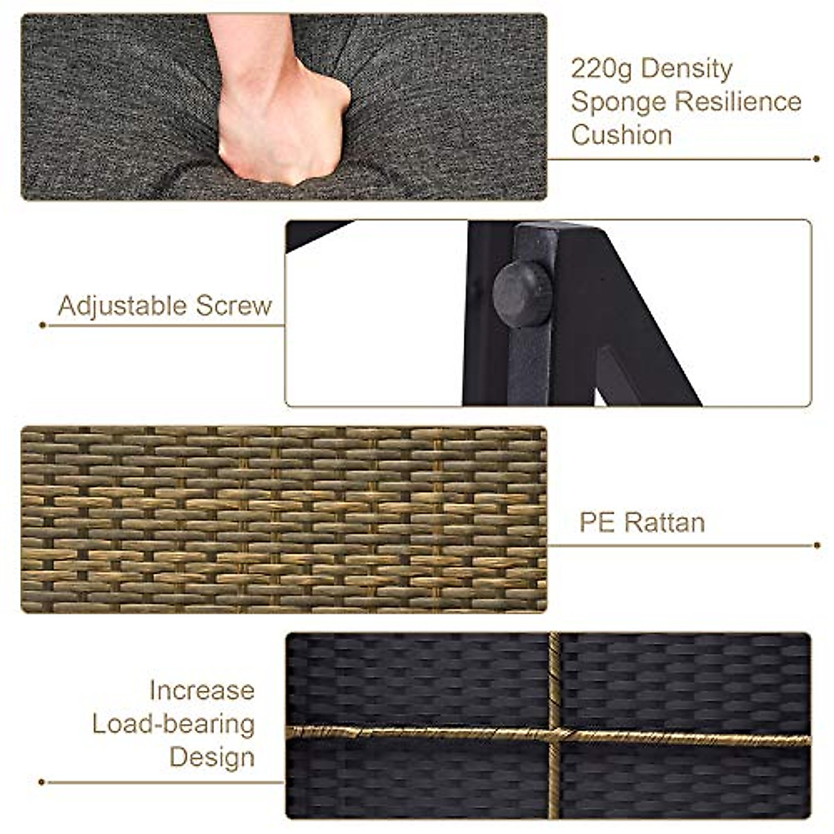 3-Piece Rattan Rocker Chair Outdoor Garden Bistro Set Rocking Chair Wicker Lounge with Cushion and Coffee Table (Dark Grey)