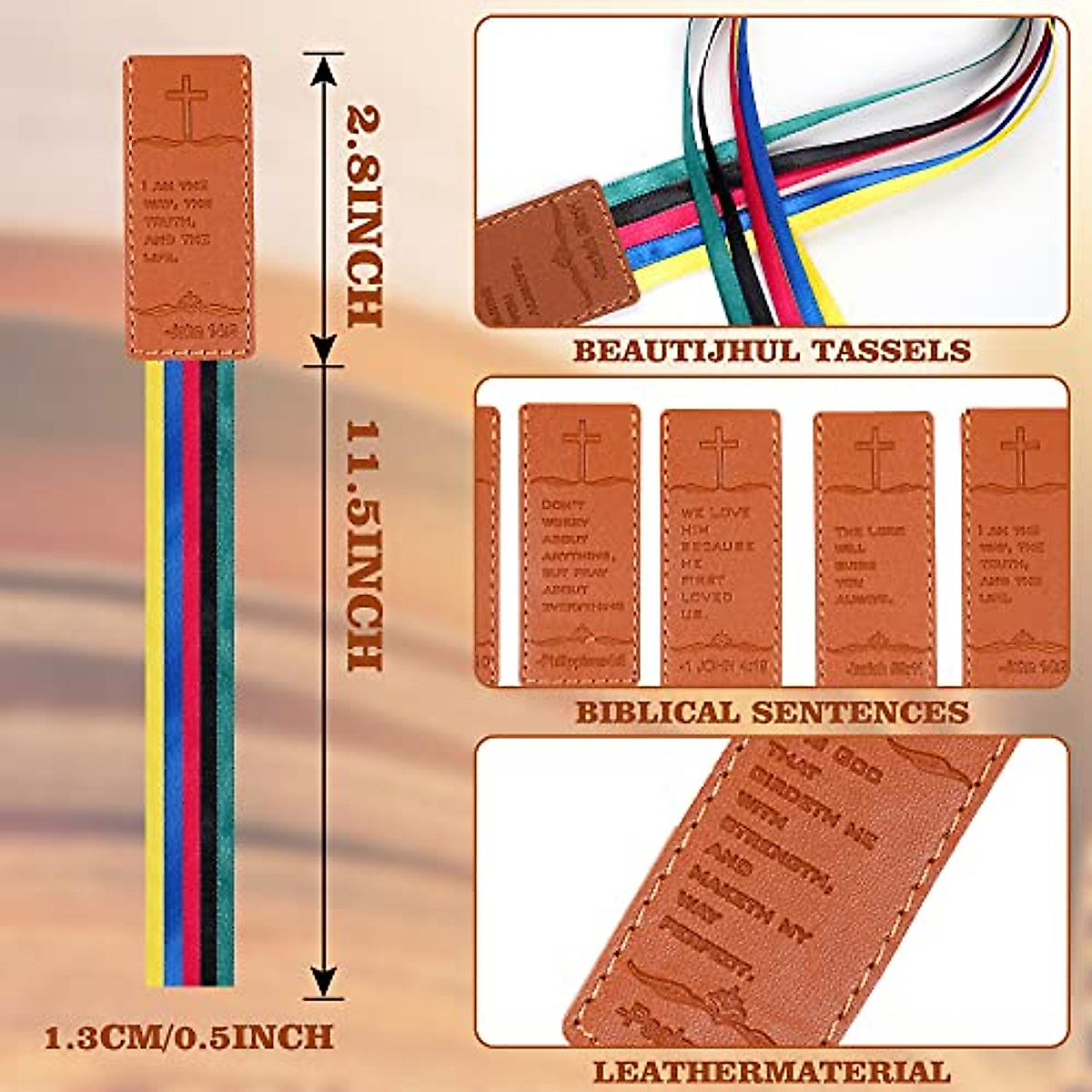 Gydandir 6 Pieces Bible Ribbon Bookmark Ribbon Markers Artificial Leather Bookmark with Colorful Ribbons for Books