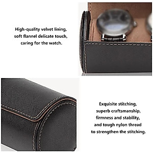 Watch Holder Watch Roll Travel Suitcase Retro Round Watch Organiser Box Leather 3 Slots Watch Box Display Storage Case Watch Organizer (Color : Red) (Black1)