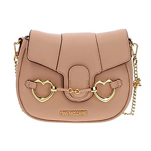 Love Moschino Pink Leather Crossbody Handbag with Heart Hardware