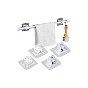 BLUGY Self Curtain Rod Holder Hooks Hanging Pole Clip Free Punching Pole Holder Pole Hook Clamp Bracket for Home Use 2pcs