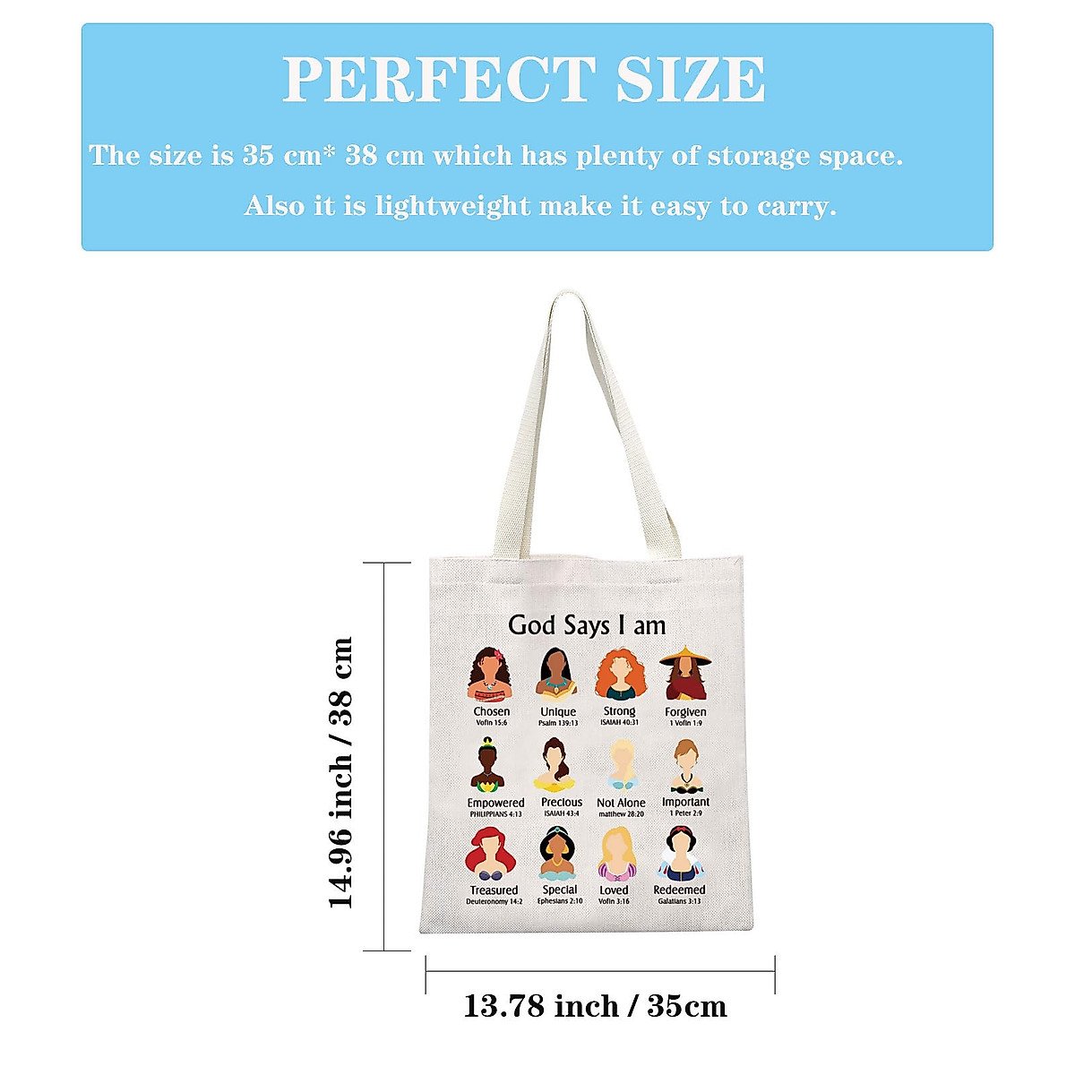 GJTIM Fairy Tales Gift Movie Princess Fan Gift Cartoon Movie Merchandise Gift Princess Accessories Bag Princess Themed Tote Bag (God Says Tote)