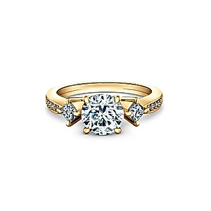 1 Carat Moissanite Engagement Ring for Women 18k Yellow Gold, Round Brilliant Pavé Side Stone Wedding Ring for Her Free Engraved