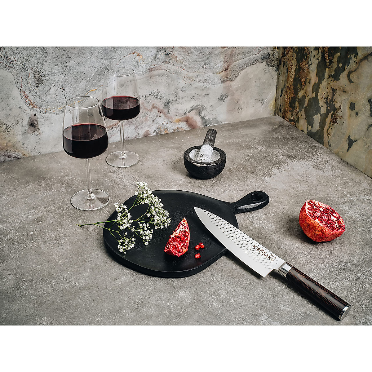 Kirosaku Premium Santoku Knife Damascus 20cm - Enormously Sharp Santoku Chef's Knife Made of The Best Damascus Steel - Damascus Kitchen Knife for a Fantastic Cutting Experience