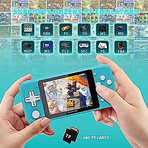 Handheld Game Console 3 inch IPS Screen with 64G TF Cards-Free Games, Mini Retro Open Source System Games Consoles, Compatible with 12 Simulators, Portable Pocket Hand Held Game Video Consoles (Blue)