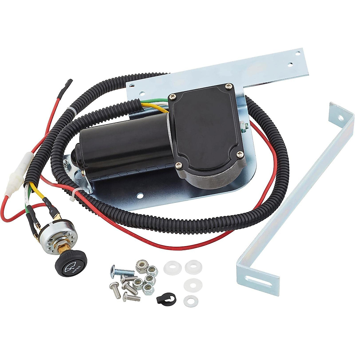 1951-52 Ford Pickup Truck Electric Windshield Wiper Conversion Kit: Two-Speed 12V Motor, Bolts to Original Brackets, Clears Cowl Vents, Includes Wiring Harness, Switch, and Nylon Bushings