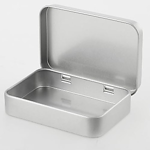 Gjinxi 4 Pcs Tin Box Containers, 3.7 x 2.4 x 0.7 Inch Mini Portable Small Storage Container Kit with Hinge Lids, Metal Box for Home Storage, Organizer Small Tin Box (Silver)
