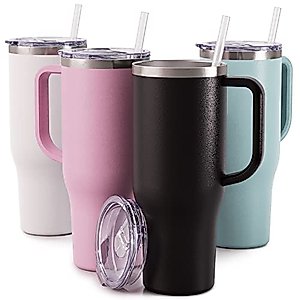 Maars Charger 40oz Insulated Travel Mug Tumbler with Handle | Double Wall Vacuum Sealed Stainless Steel Cup w/Straw and Lid, Black