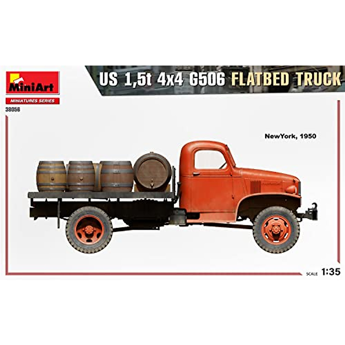 MiniArt MIN38056 1:35-US 1,5t 4x4 G506 Flatbed Truck, Molded Color