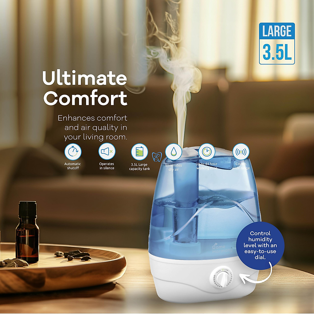 Cool Mist Humidifiers for Bedroom – 3.5L Large Room Humidifier – Personal Humidifier with 360-Degree Rotating Nozzle and Auto Shut-Off – Quiet Baby Humidifiers for Nursery, Bedroom