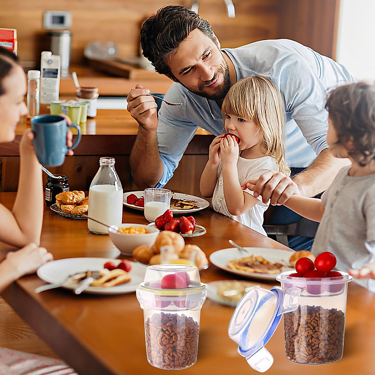 4 Packs 17 Oz Overnight Oats Containers with Lids and Spoons Large Capacity Leakproof Overnight Oats Jars Oatmeal Container Plastic Yogurt Jars Breakfast On the Go Cups for Fruit Vegetable Meal Prep