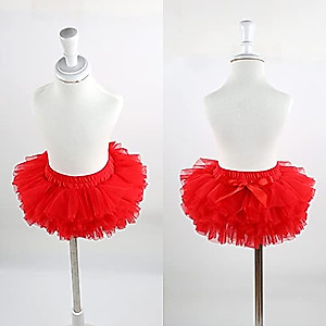 HOOLCHEAN Infant Toddler Baby Girls Super Soft Fluffy Tutu Skirt and Headband Set with Diaper Cover Bloomer Red 2, 6-12 Months