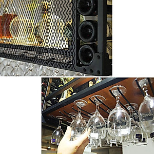 Ceiling Wine Rack,Glasses Stemware Hanger Shelf,Wine Glass Rack/Hanging Bottle Holder,Kitchenskitchen Wood Metal Hanging Shelf,Ceiling Decoration Shelf for Bars,Restaurants, (Black 120x30cm)