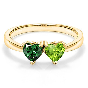 Gem Stone King 18K Yellow Gold Plated Silver Green Simulated Emerald and Green Peridot Ring For Women (1.00 Cttw, Available In Size 5, 6, 7, 8, 9)