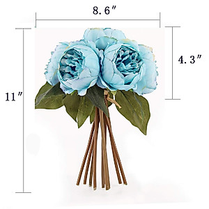 Louiesya Artificial Fake Flowers Peony 7 Flower Heads Silk Flower Arrangements Wedding Bouquets Decorations Plastic Floral Table Centerpieces Home Kitchen Garden Party Décor (Lake Blue)