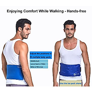 Koo-Care Waist & Lower Back Gel Ice Pack & Wrap for Injuries Reusable Large Flexible Hot Cold Therapy Compress with Strap for Shoulder, Belly, Rib, Thigh, Entire Knee, Shin Pain Relief - 15.5" x 7.3"