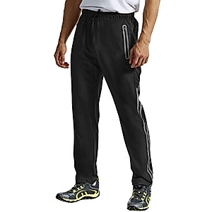 BGOWATU Men's Sweatpants Zipper Pockets Lightweight Exercise Pants Running Workout Sports (Black US L)