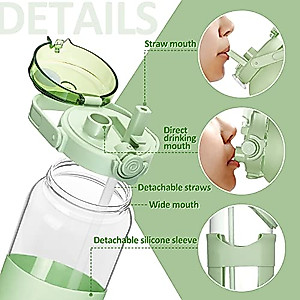 64oz Glass Water Bottles with Straw Time Marker Half Gallon Large Motivational Water Bottle with Silicone Sleeve 2L Big Glass Water Jug Bottle for Gym, Sports, Workout, Daily Green