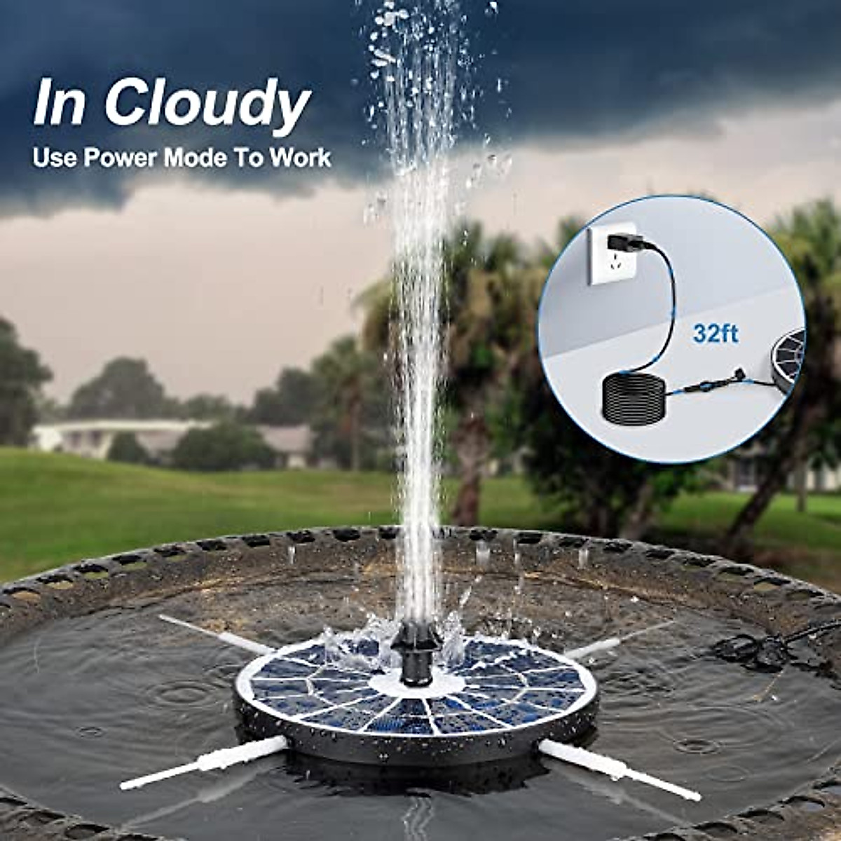 Mademax 3.5W Solar Bird Bath Fountains with 24-Hours Working, Solar and Plug-in Fountain Pump for Bird Bath with 4 Nozzles, Floating Solar Powered Water Fountain Pump for Bird Bath, Garden, Pond, Pool