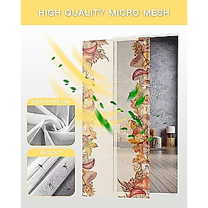 ZOE GARDEN Mushroom Magnetic Screen Door for Sliding/Single/French Doors, Self Sealing Magnets Patio Door Screen Heavy Duty Mesh Curtain, Wild Fall Maple Berry Corn Plant Burlap Autumn