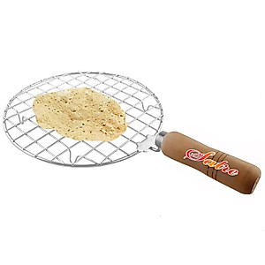 Wooden & Steel Roasting Net with Tong,Pakkad,Roasting Net,Stainless Steel Wire Roaster,Cooking Rack,Papad Grill,Chapati Grill,Roaster,Food Tong