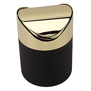 Fdit Mini Countertop Trash Can, Stainless Steel Desktop Trash Can Table Trash Can Household Mini Trash Basket Clamshell Paper Basket with Gold Lid