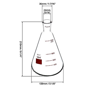 QWORK 1000 mL Borosilicate Glass Erlenmeyer Flask, Thick Wall Flask with 24/40 Outer Joint
