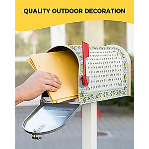 BOSIJOY Mailbox Covers Pastoral Lemon Green Leaf Mailbox Cover Magnetic Standard Size,Farm Floral Blue Vintage Tiles Mailbox Wraps Post Box Cover for Outdoor Garden Yard Patio Decor Mailbox Decals