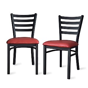 DECFUL Metal Dining Chair Set of 2 - Modern Classic Kitchen Restaurant Dining Chairs with Red Padded Seat Cushion and Sturdy Ladder Backrest
