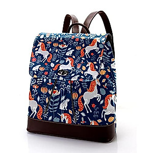 Unicorn Horse Forest Rabbit Women Leather Backpack Anti-theft Casual Shoulder Bag Fashion Ladies Satchel Bags