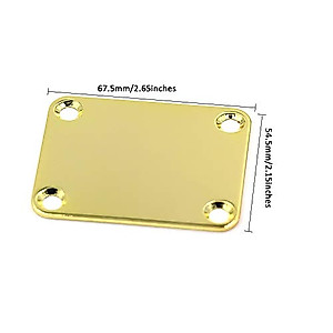 DISENS Thick Metal Guitar Neck Plate with Screws,4 Holes Guitar Neck Joint Board Replacement Neckplate Electric Bass Guitar Accessories (Gold)