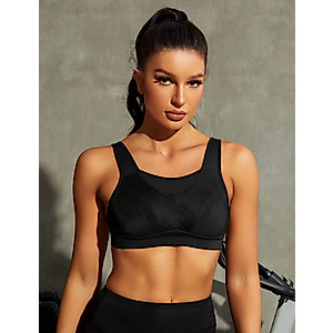 Wingslove Women's Full Coverage High Impact Wirefree Workout Non Padded Sports Bra Bounce Control (Black,36DDD)