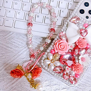 redecarie for Samsung Galaxy S9 Plus Diamond Case,Bling Glitter Luxury Crystal Rhinestone Cute Bow Flowers Pearl 3D Handmade Protective Phone Cover for Women Girls Kids with Bracelet Lanyard