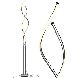 Brightech Embrace Dimmable LED Floor Lamp – Modern Spiral Adjustable Standing Lamp for Living Rooms & Offices – 2-in-1 Tall End Table Lamp for Bedroom Reading - Silver