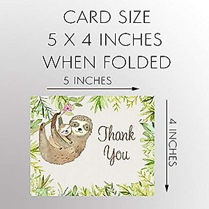Sloth Baby Shower Thank You Cards Gender Neutral Boy or Girl Watercolor Paper Jungle Safari Folding Thank You Notes Palm Leaves Mommy and Me Safari Hang Out Around Cards Blank Inside (50 Count)