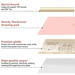 Yoment Sketchbook for Drawing Top Spiral Bound Sketch Pad for Kids 5.5" x 8.5" Hardcover Sketch Book(68lb/100gsm) Small Artist Drawing Blank Paper Notebook for Painting Sketching Pad with Pencil, Pink