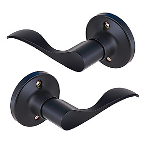 Ohuhu Dummy Door Handles, Black Door Handle Dummy Door Knob French Closet Door Handle Lever Single Side Non-Turning Wave Style Left/Right Hand Satin Zinc Matte Finish Laundry Room Hallway Pantry