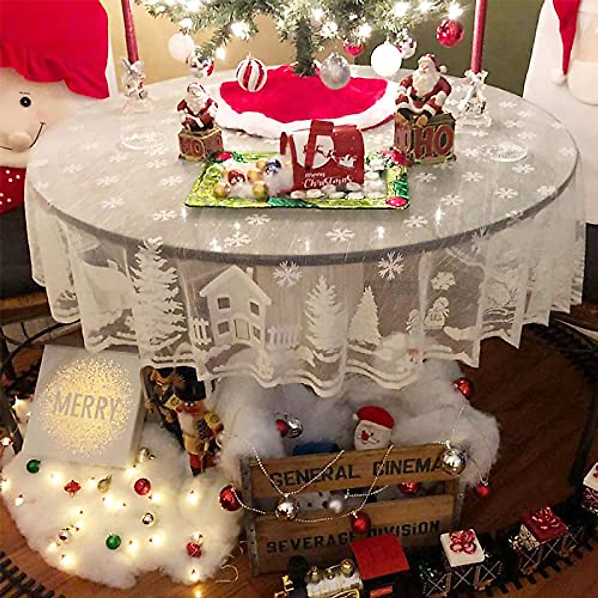 Pleaseedo 𝐗𝐌𝐀𝐗 𝐆𝐈𝐅𝐓 Christmas Lace Tablecloth, Round Lace Tablecloth for Round Table 70 Inch, White Snowflake Christmas Lace Table Cover, Round Tablecloths for Holiday Party Decoration