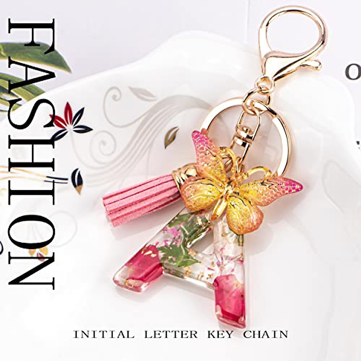 Suweibuke Cute Key Chains for Women Girls, Initial Letter Keychains with Tassel and Butterfly, Charms for Purse Backpacks Handbags Bags (A)