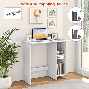 Giantex Small White Desk, Compact Study Writing Desk with 3-Position Adjustable Shelf, Anti-Toppling Kit, Modern PC Laptop Table, Home Office Computer Workstation for Small Space Bedroom Dorm