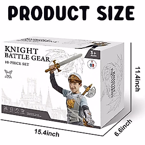 Medieval Knight in Shining Armor, Kids Crusader Pretend Role Play Plastic Costume Dress Up Cosplay with Toy Swords, Axe, Shield, Weapons & Accessories Playset