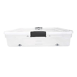 HOMZ Large 56 Quart Full/Queen Stackable Underbed Clear Plastic Ergonomic Latching Storage Container with Rolling Wheels, 4 Pack